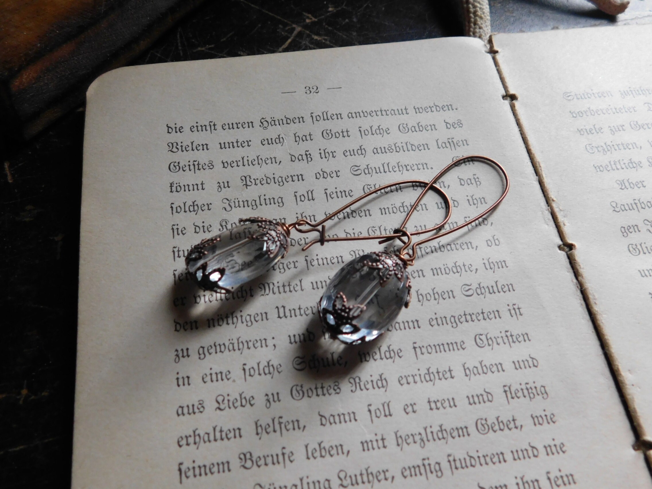 The Old Salem Soothsayer. Antiqued Copper & Lucite Crystal Earrings # ...