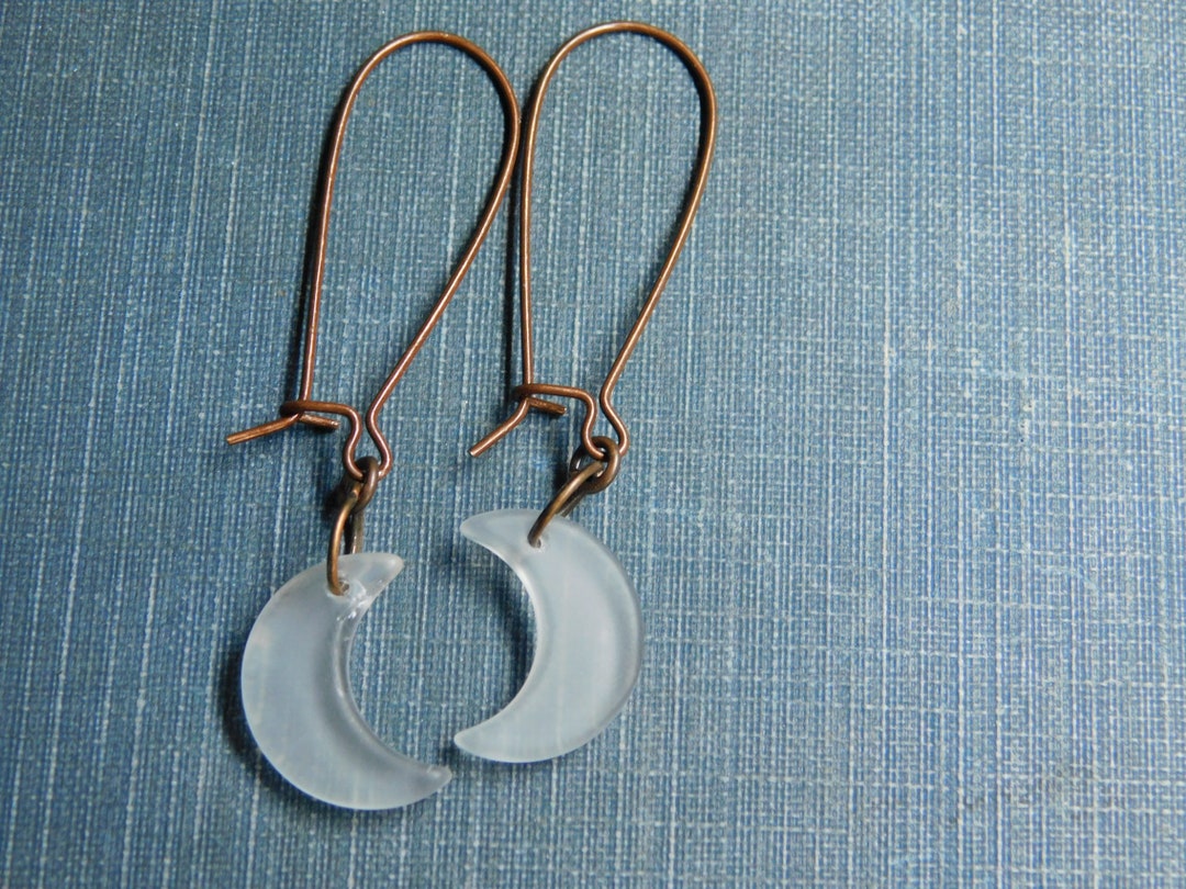 Sickle Moon. Small Frosted White Glass Crescent Moons & Antiqued Copper ...