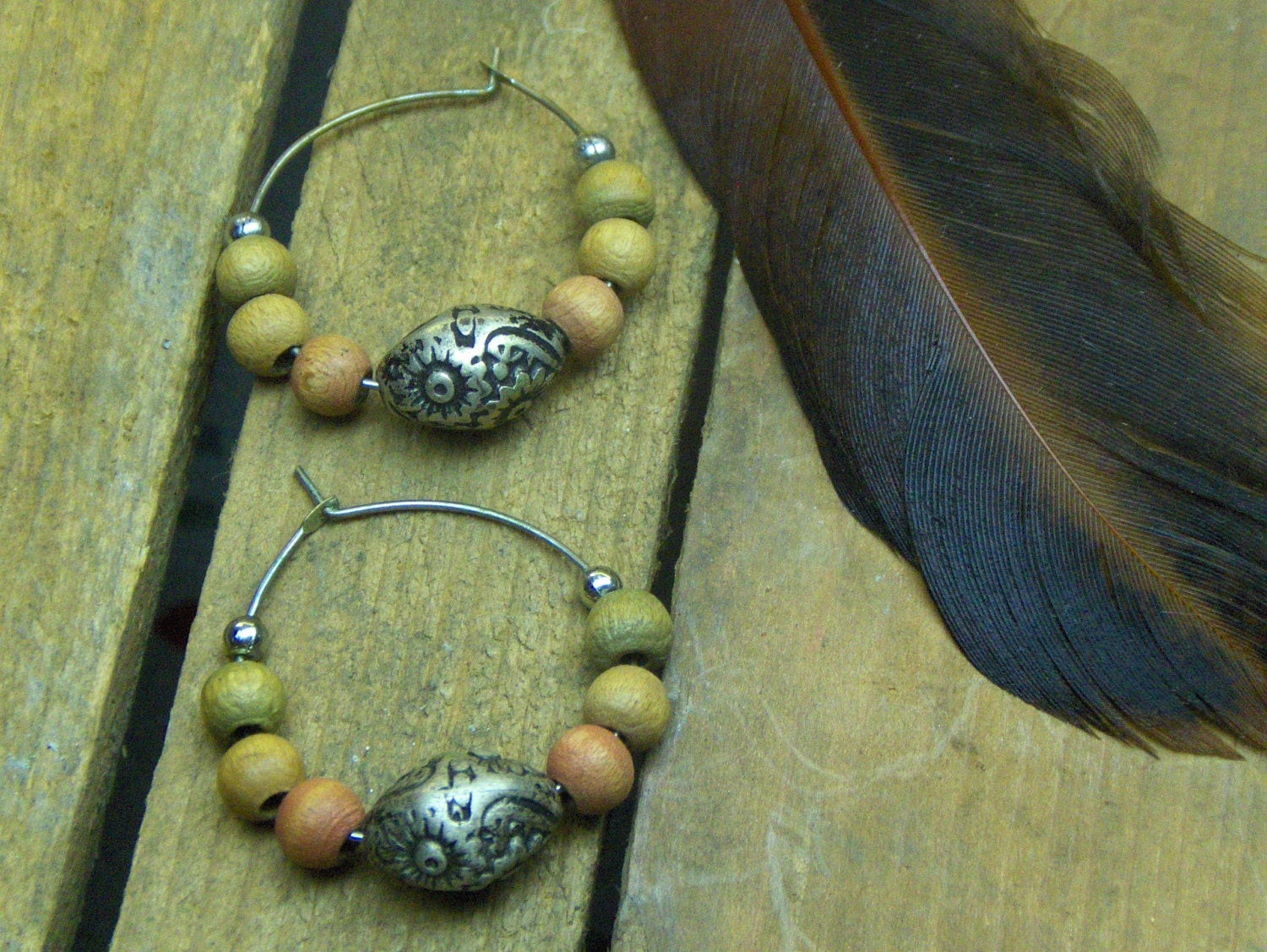 Circle of Earth Earrings // Rustic Wood & Metal Tribal Boho Handmade ...