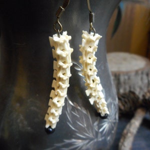 MEDUSA'S TENDRILS . Rattlesnake Bones and Black Glass Bohemian Earrings ...