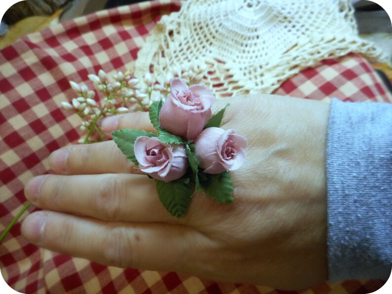 Prom or Bridal Finger Corsage Ring. Pink Rose Bud Satin | Etsy