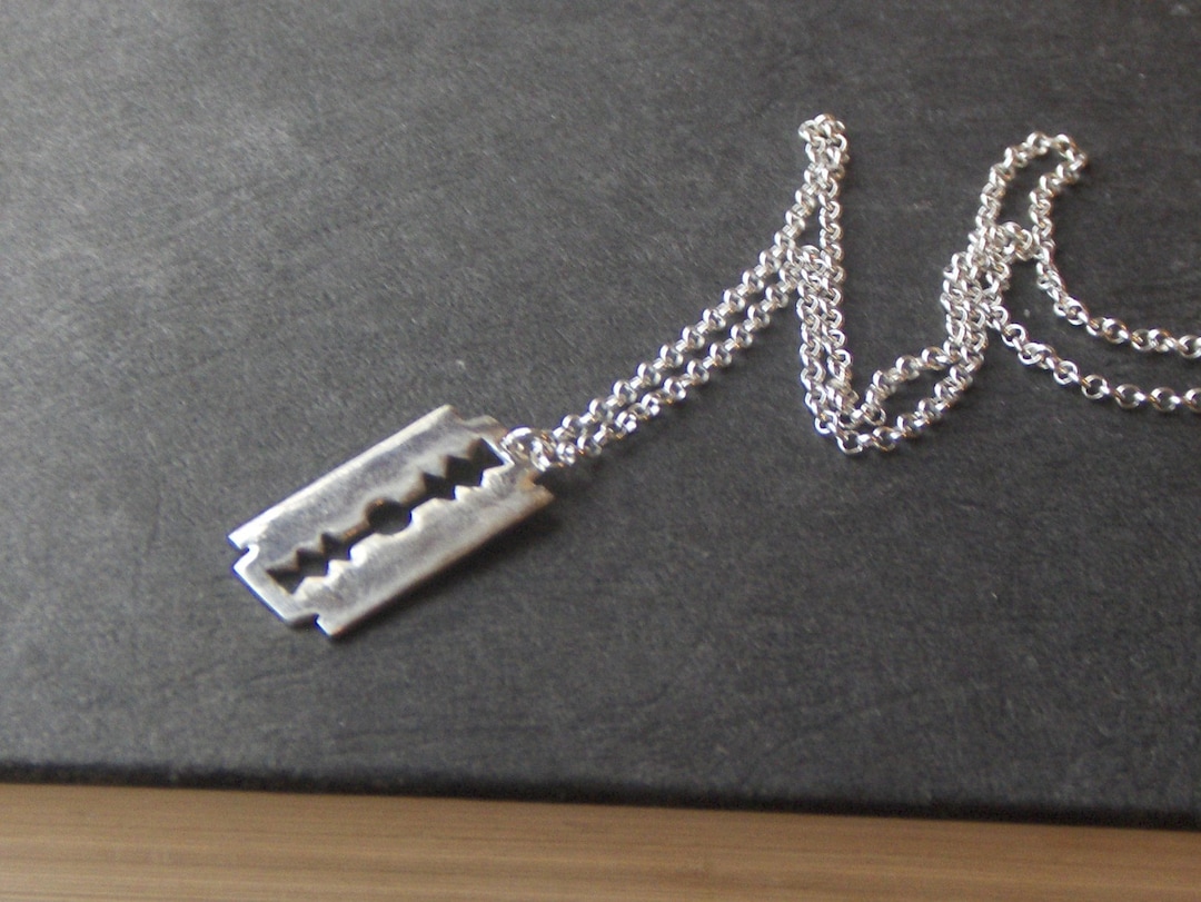 Runs With Razors Necklace .sterling Silver Cast Razor Blade Necklace ...