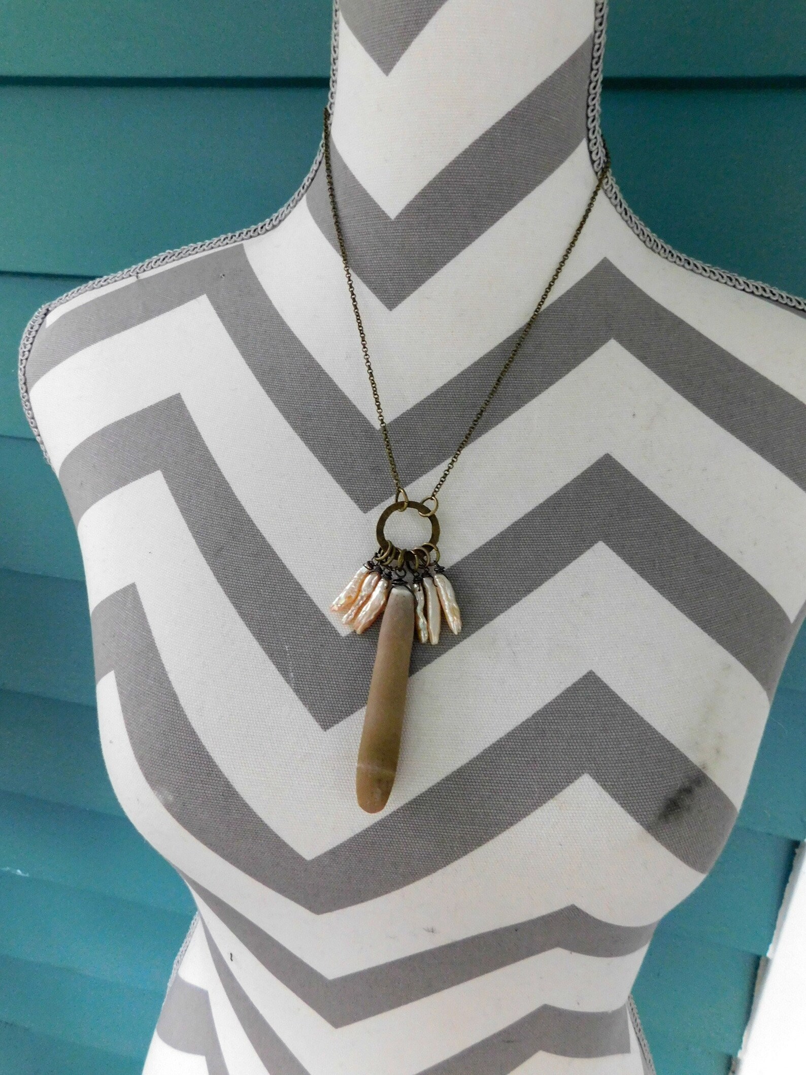 Sea Hag. Peach Biwa Stick Pearls and Genuine Large Sea Urchin Spine ...