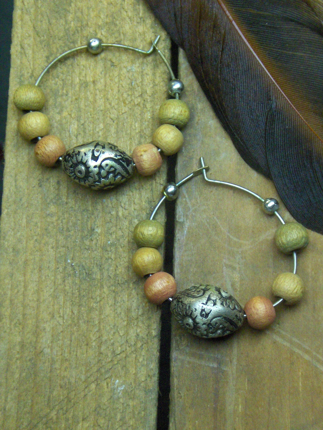 Circle of Earth Earrings // Rustic Wood & Metal Tribal Boho Handmade ...