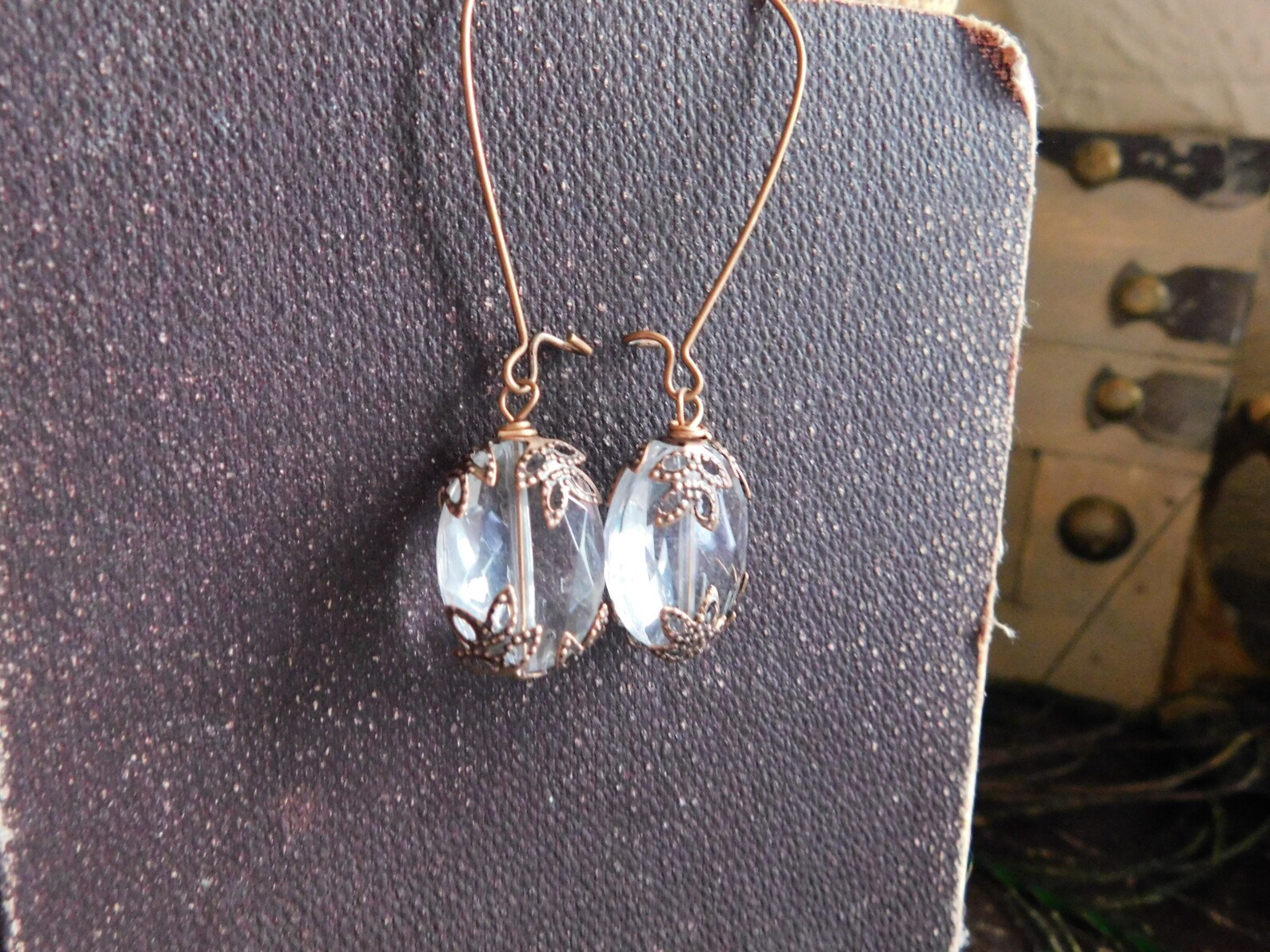 The Old Salem Soothsayer. Antiqued Copper & Lucite Crystal Earrings # ...