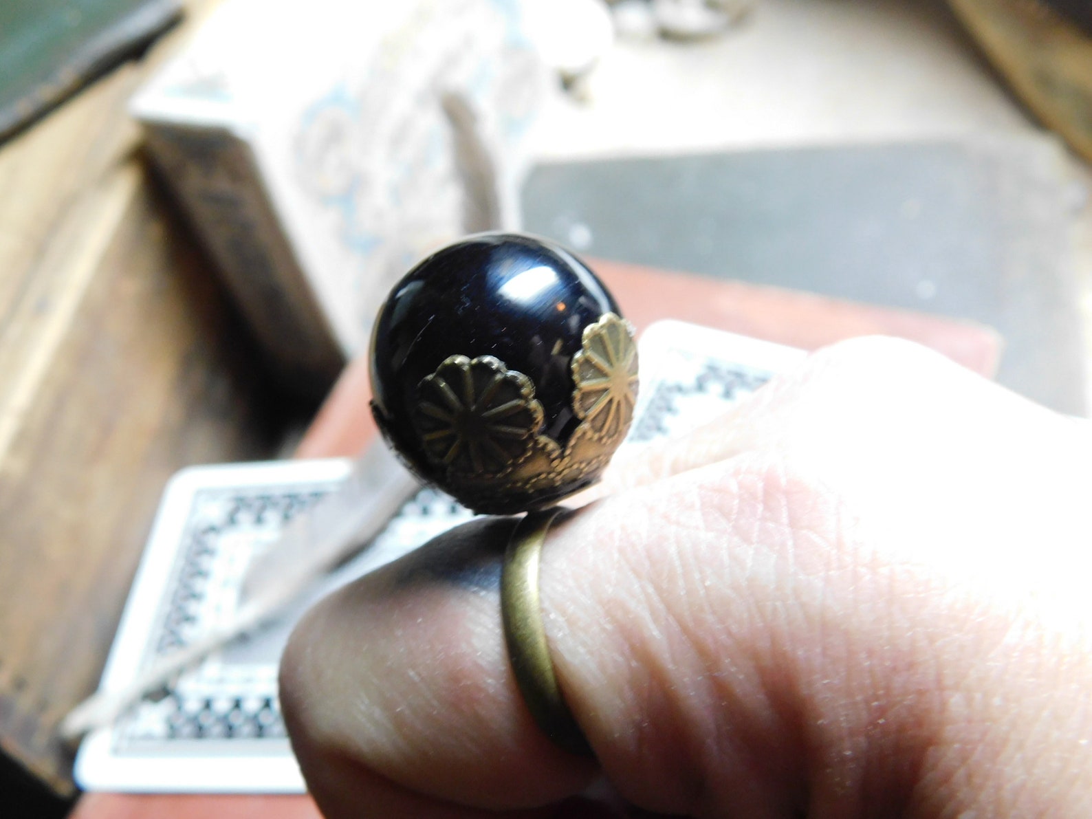 BLACK WITCH. Witch's Crystal Ball Ring. Genuine Polished - Etsy