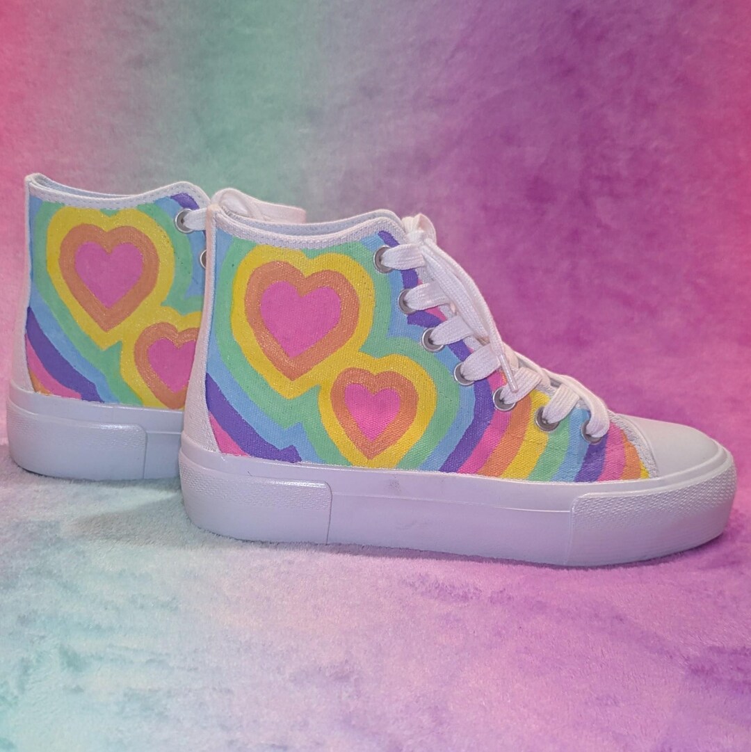 CUSTOM (ANY COLORS) Pastel Rainbow Heart Hi Top Shoes - Etsy