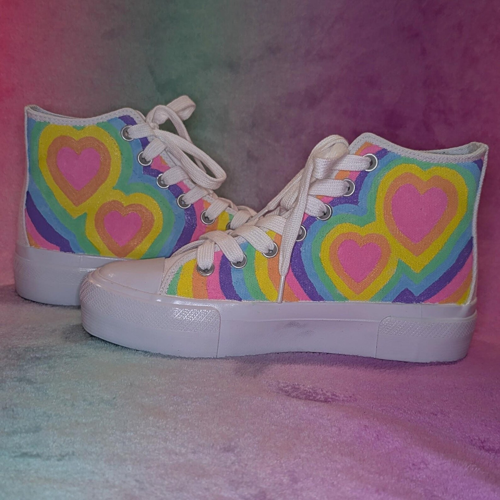 CUSTOM (ANY COLORS) Pastel Rainbow Heart Hi Top Shoes - Etsy