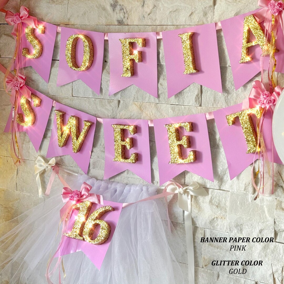 Glitter Banner Party Decoration, Sweet 15 Party Favor, Quinceañera ...