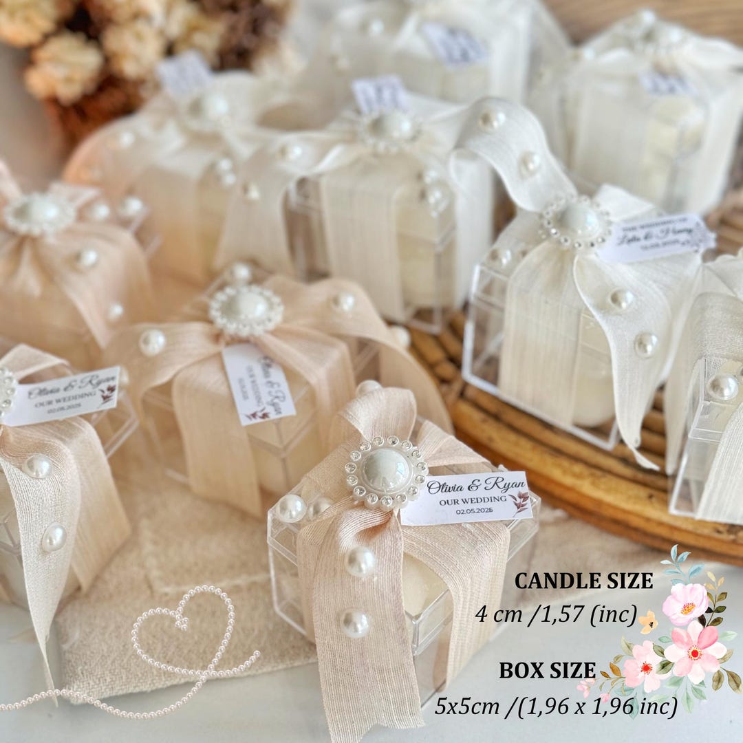 Personalized Bubble Candle Wedding Favors: Linen Ribbon & Pearl - Etsy