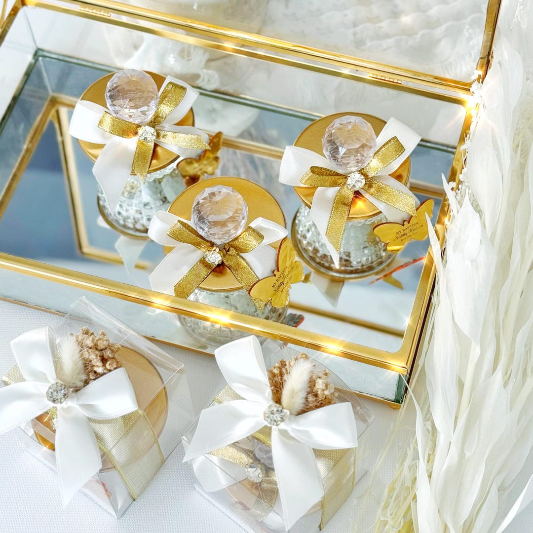 Gold Crystal Glass Wedding Favor Jar, Personalized Candy Keepsake ...