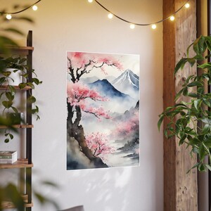Sakura Watercolor Poster, Pink Cherry Blossom Art Print, Japanese ...