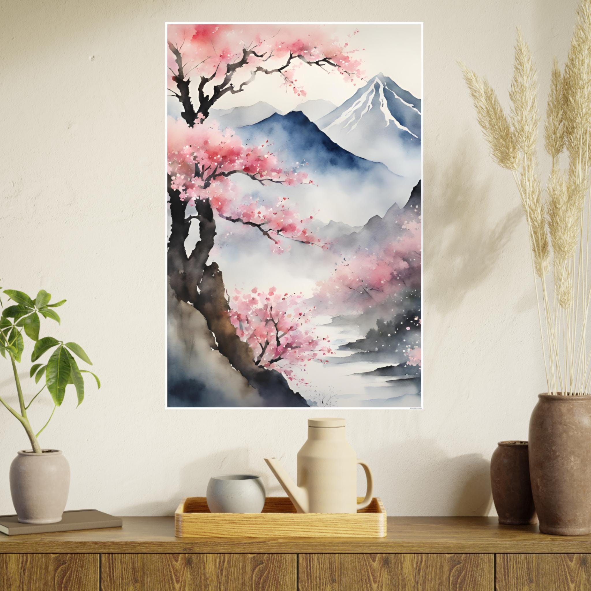Sakura Watercolor Poster, Pink Cherry Blossom Art Print, Japanese ...