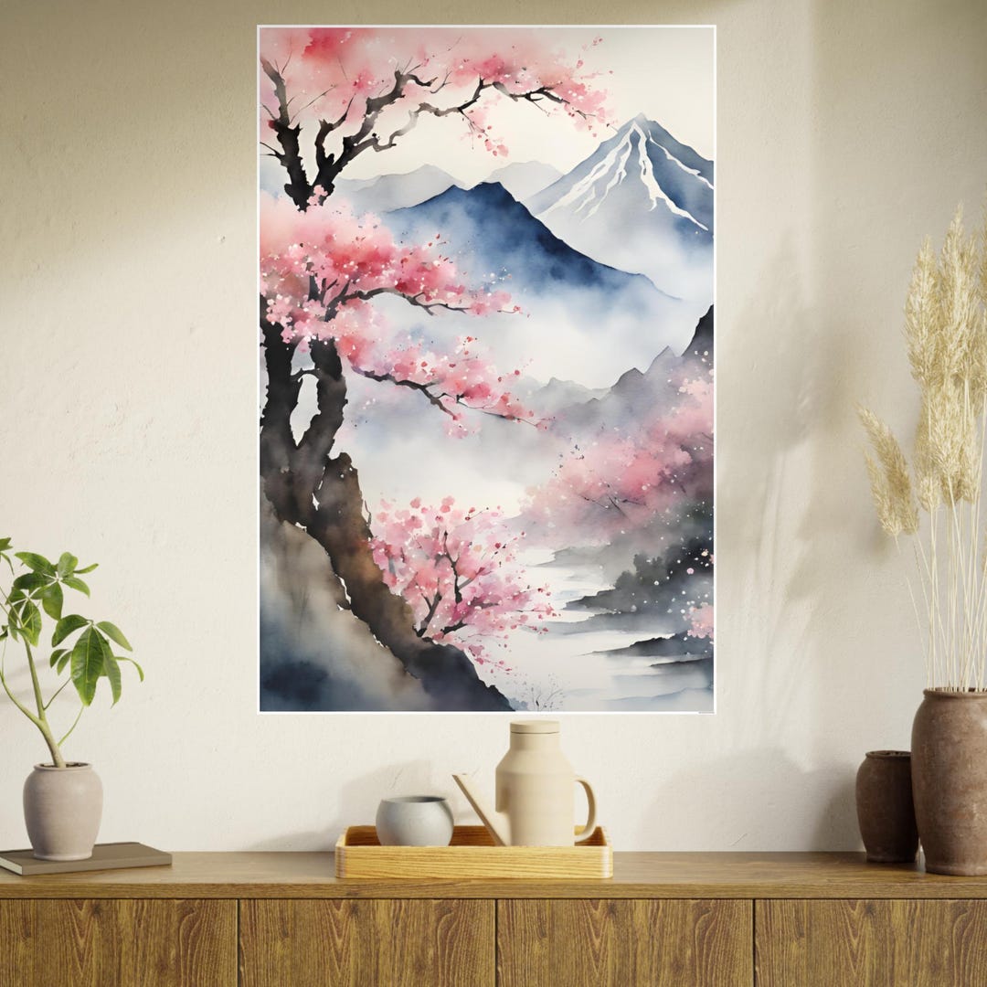 Sakura Watercolor Poster, Pink Cherry Blossom Art Print, Japanese ...