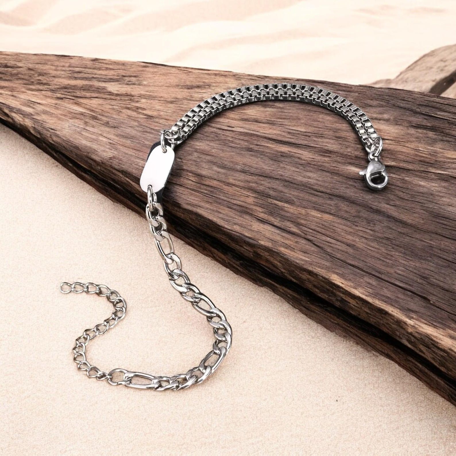 Custom Engraved Stainless Steel Chain Bracelet - Waterproof Men's ...