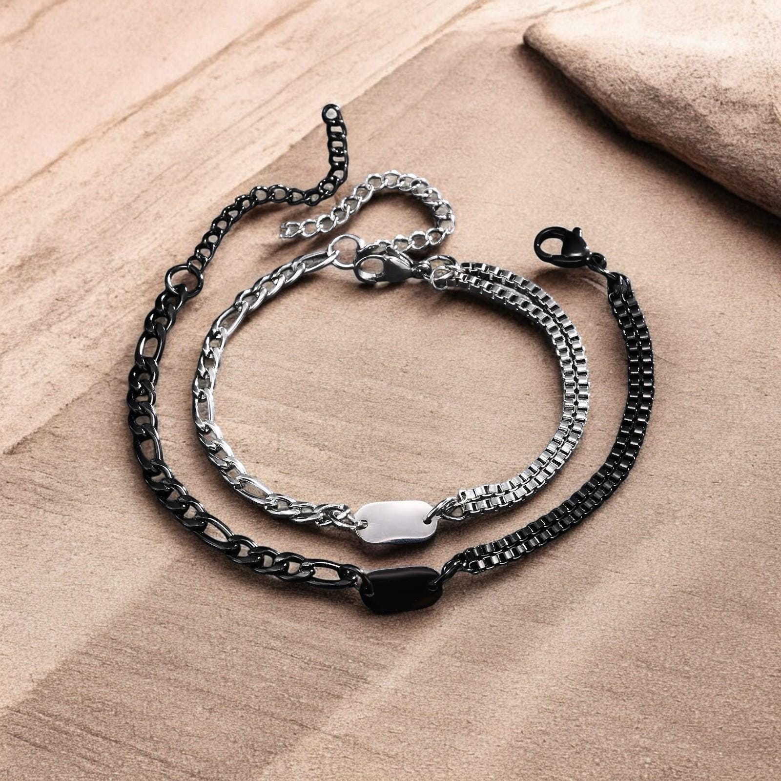 Custom Engraved Stainless Steel Chain Bracelet - Waterproof Men's ...