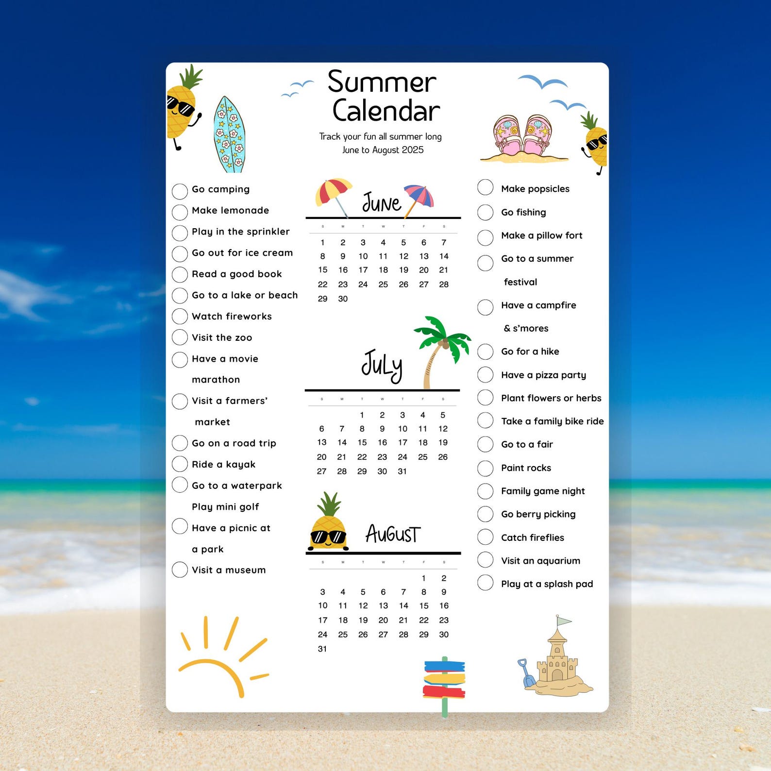 Printable Summer Activities Calendar for Kids 2025 (editable PDF ...