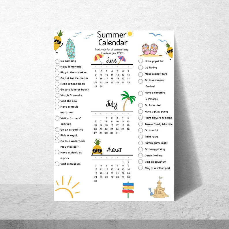 Printable Summer Activities Calendar for Kids 2025 (editable PDF ...