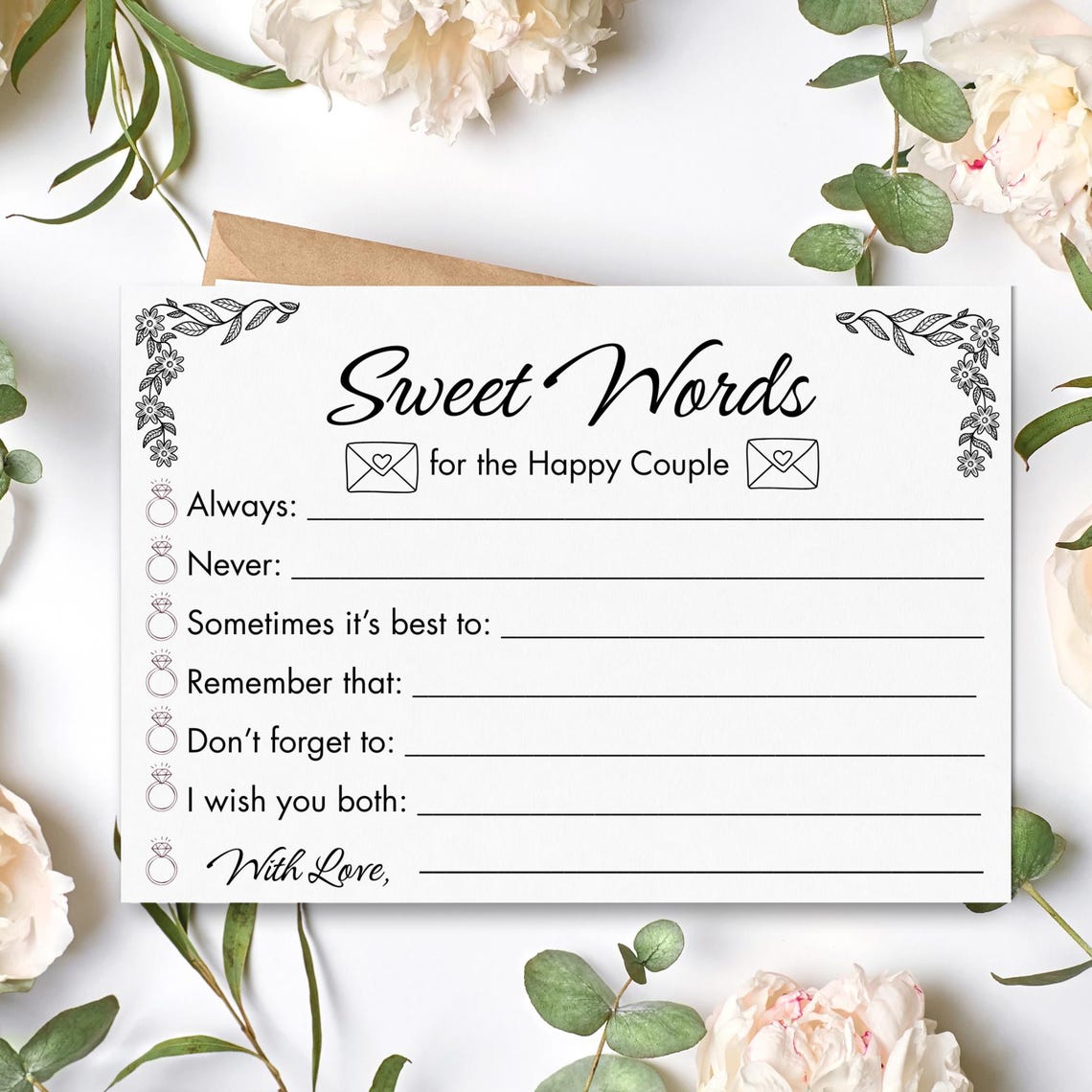 Wedding Advice Cards: Editable Template for Bridal Shower (canva ...