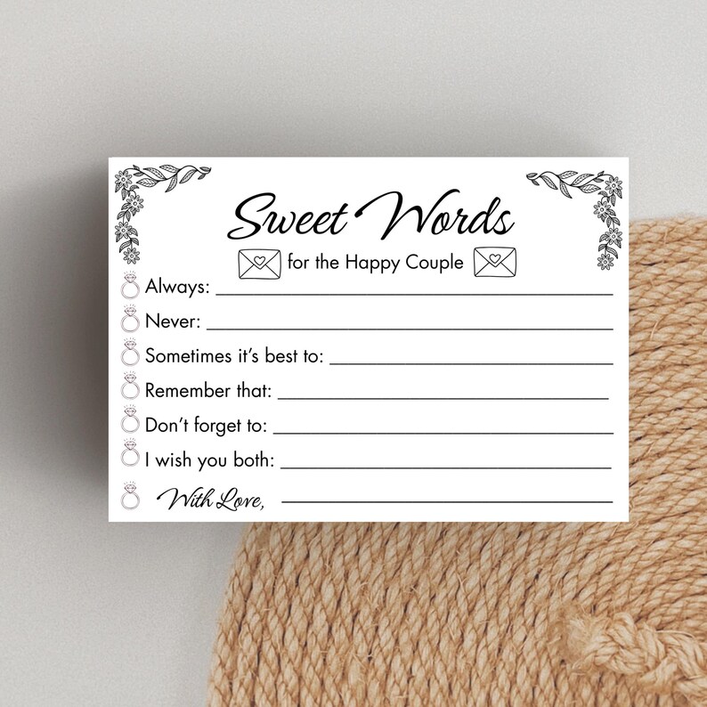 Wedding Advice Cards: Editable Template for Bridal Shower (canva ...