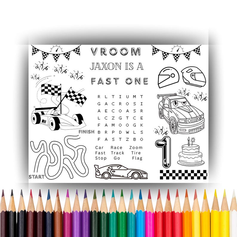 Personalized Race Car Birthday Activity: Editable First Birthday Party ...