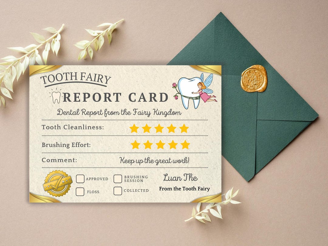 Tooth Fairy Dental Report Card Printable | Editable Kids Reward ...
