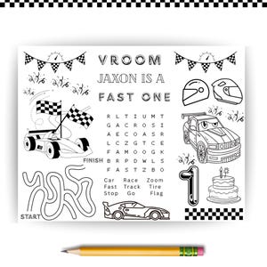 Personalized Race Car Birthday Activity: Editable First Birthday Party ...