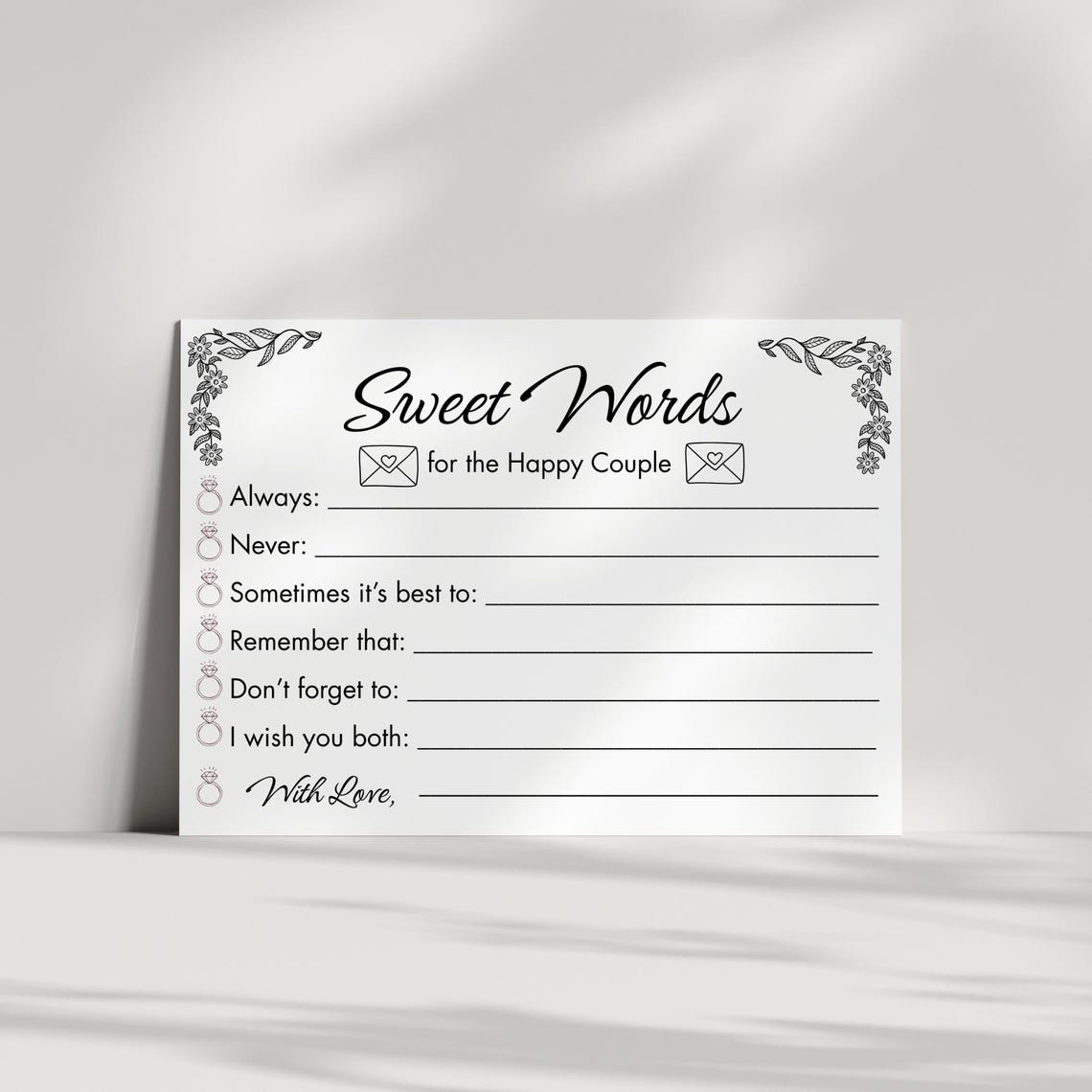 Wedding Advice Cards: Editable Template for Bridal Shower (canva ...
