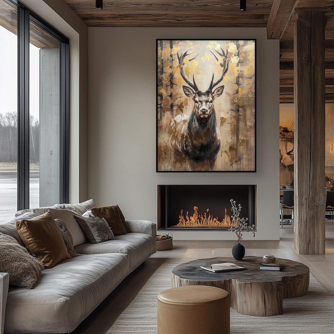 Large Stag Painting, 100% Hand Painted, Deer, Textured Abstract Oil ...