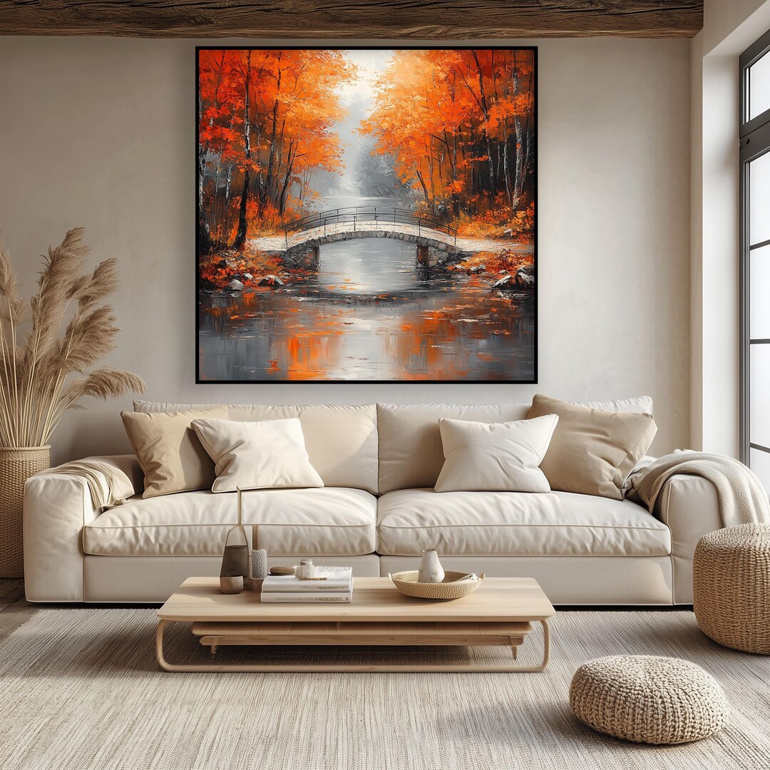 Hand-painted Autumn River Oil Painting, Abstract Landscape Wall Art - Etsy