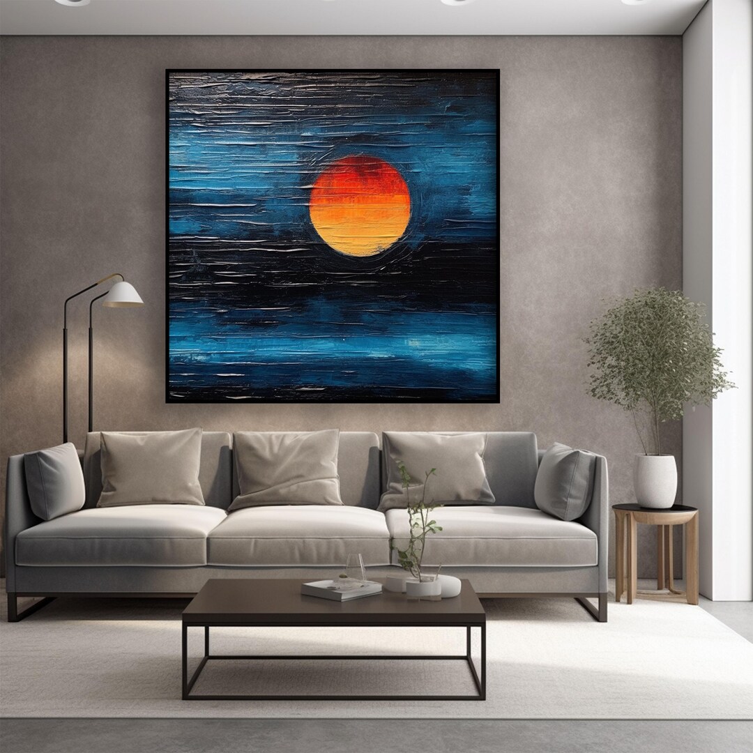 Textured Abstract Oil Painting: Night Seascape With Full Moon - Etsy