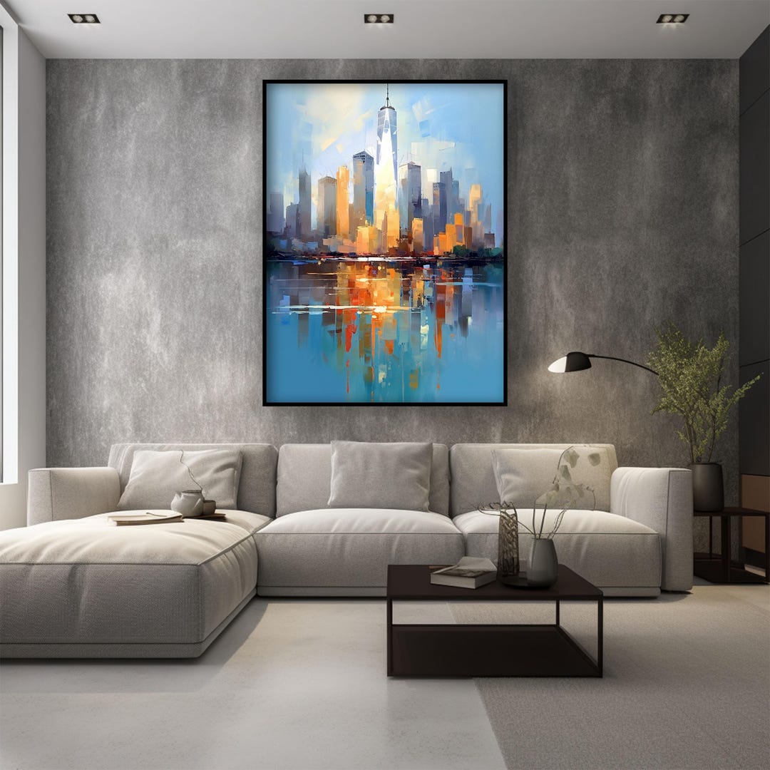 Abstract New York City Oil Painting: Vertical Landscape, Textured ...