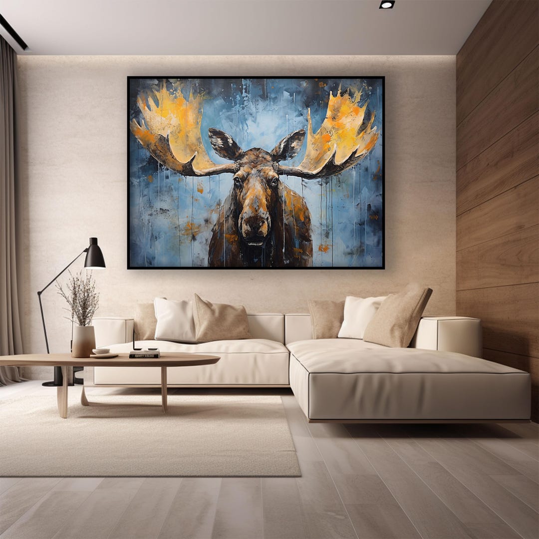 Hand-painted Elk & Moose Abstract Oil Painting: Modern Home Decor - Etsy