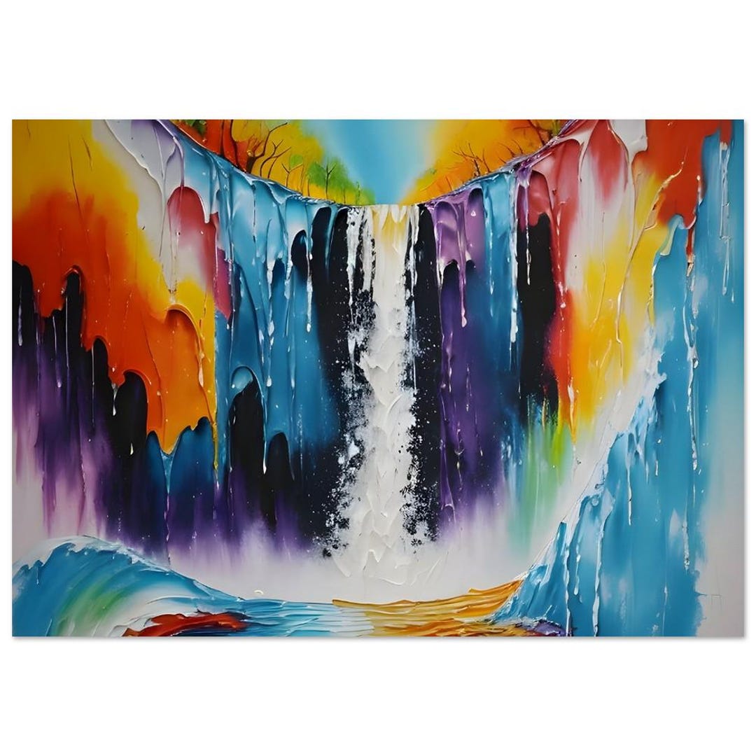 Abstract Colourful Waterfall Poster Modern Giclée Wall Art Available in ...