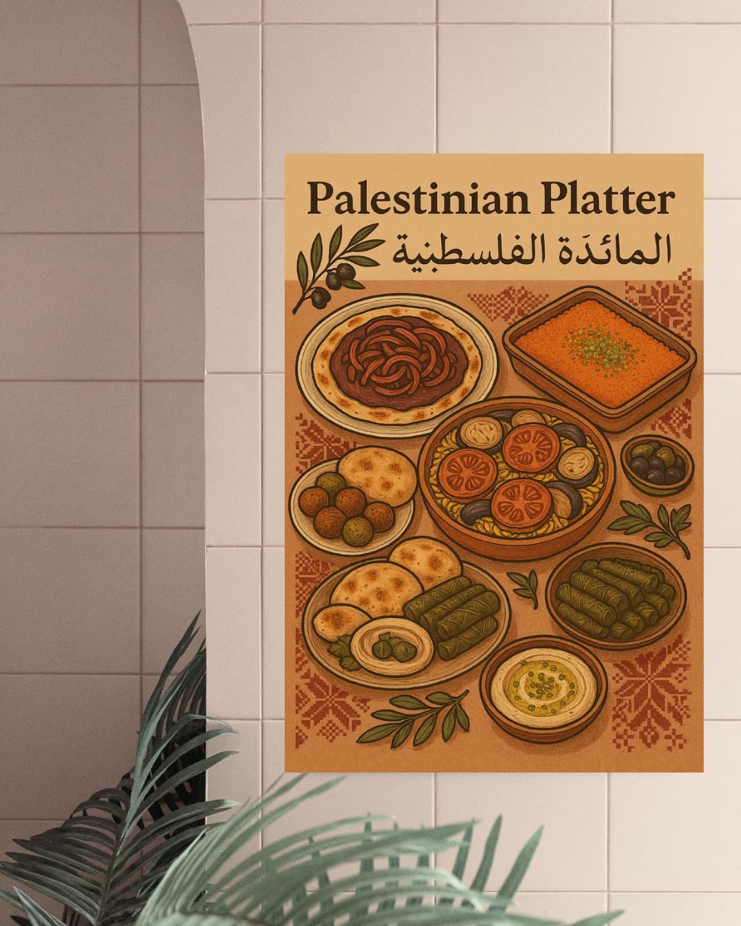 Palestinian Food Art Print: Middle Eastern Cuisine Illustration ...
