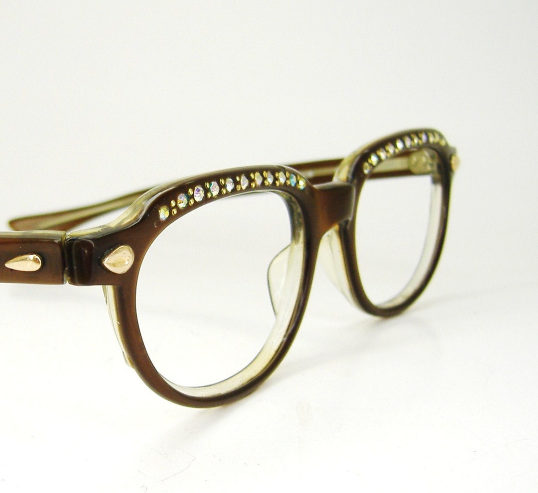 Vintage Brown Cateye Eyeglasses Eyewear With Rhinestones Frame - Etsy
