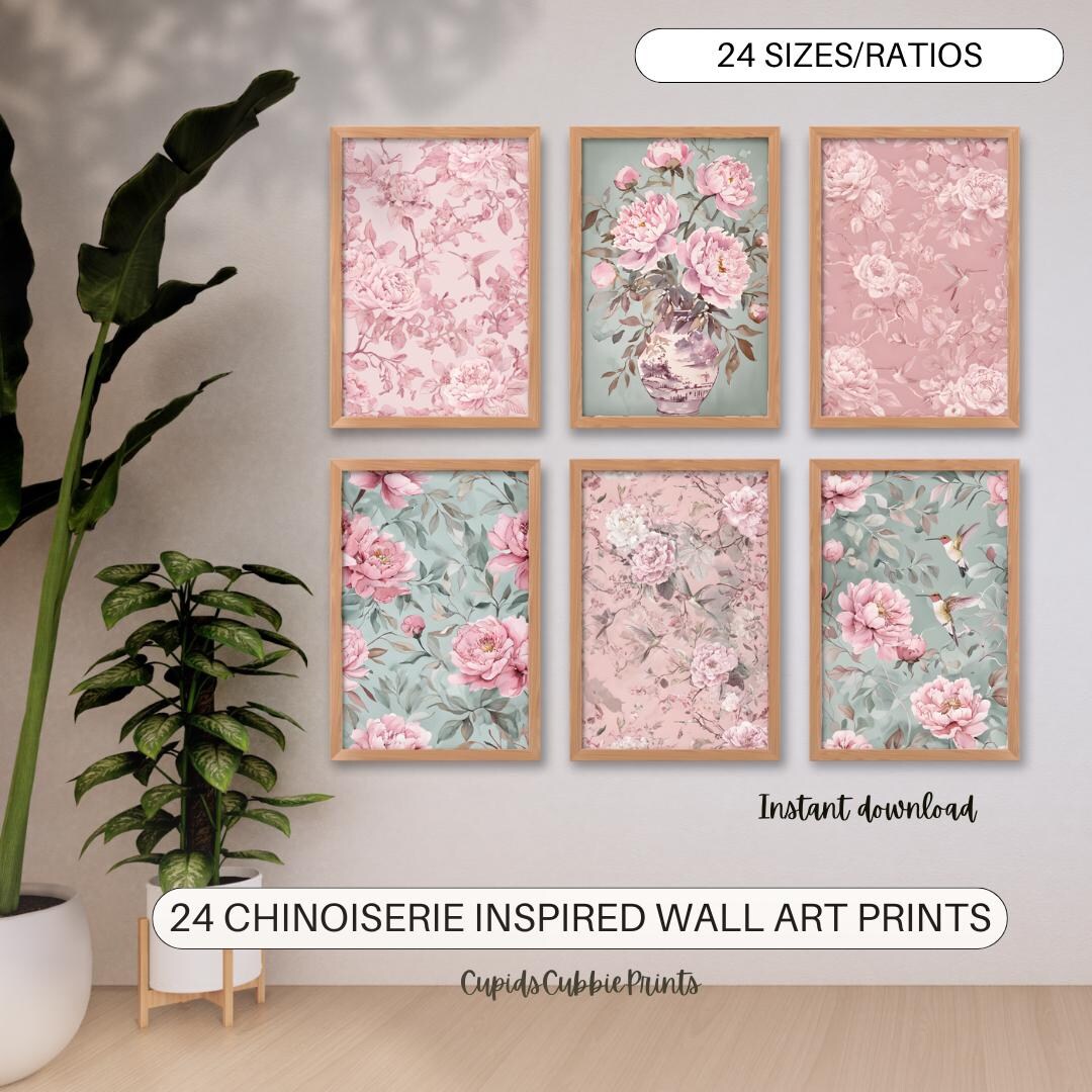 Chinoiserie Wall Art Blue, 6 Piece Wall Art, Chinoiserie Inspired Art ...