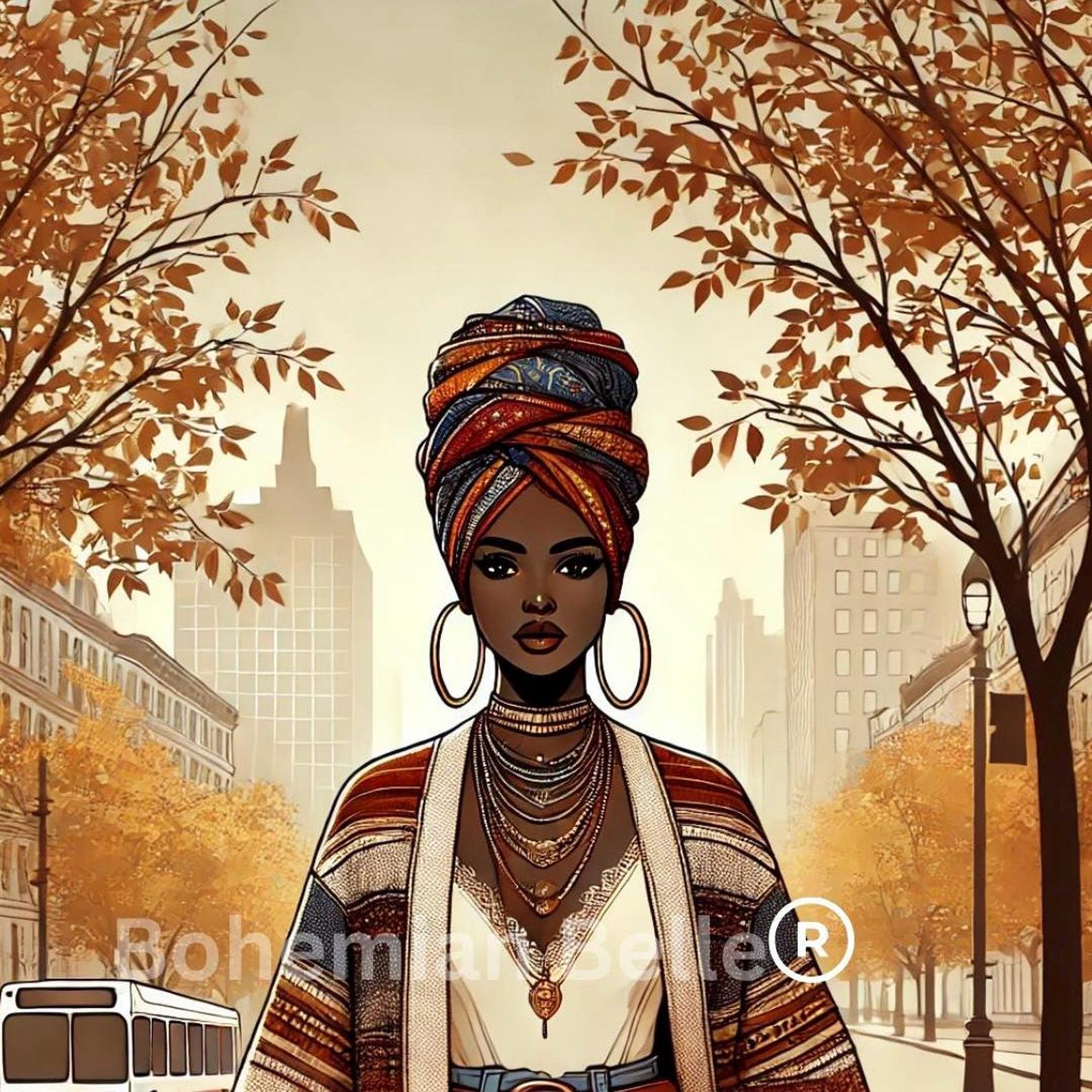 Modern Boho Digital Wallpaper African Woman Cityscape Lockscreen ...