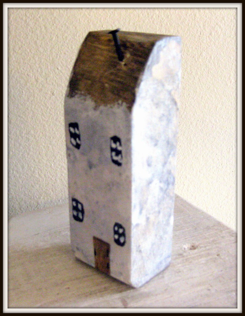 Small Primitive Hand Painted Reclaimed Wood House Set Rustic Shelf ...