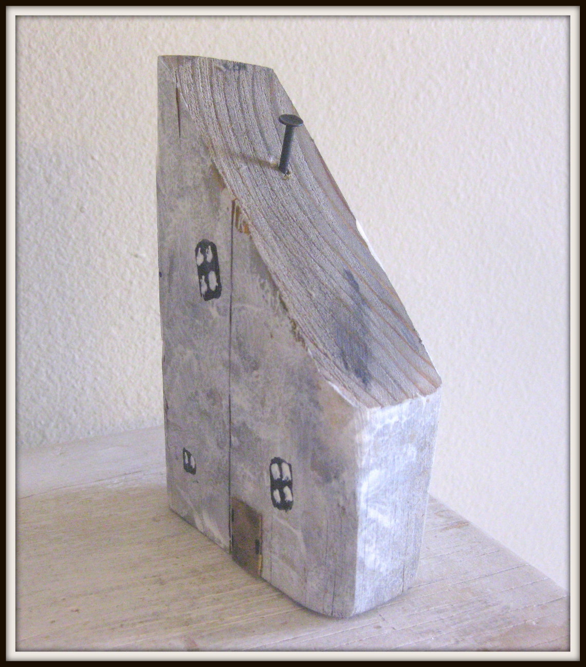 Small Primitive Hand Painted Reclaimed Wood House Set Rustic Shelf ...