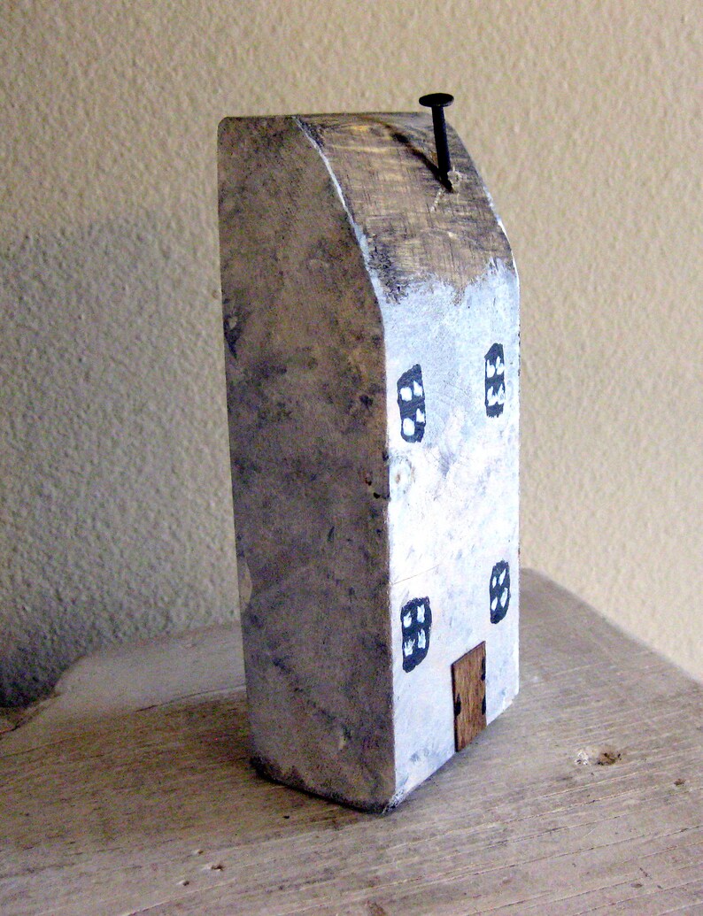 Small Primitive Hand Painted Reclaimed Wood House Set Rustic Shelf ...