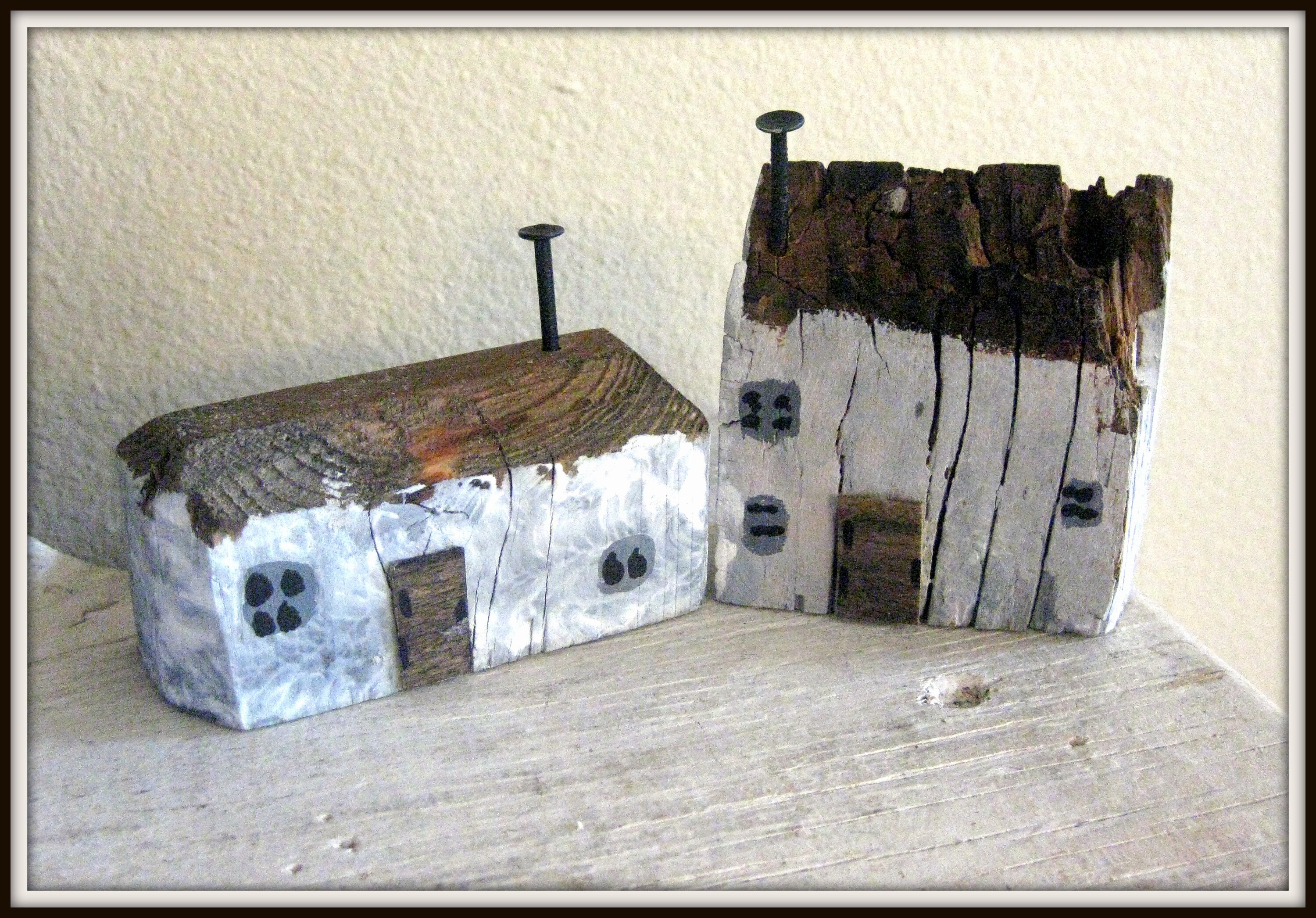 Primitive Reclaimed Small Wood House Hand Painted Set of 2 - Etsy