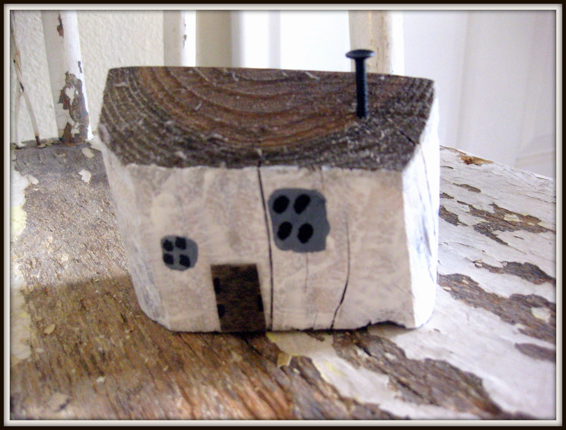 Small Primitive Hand Painted Reclaimed Wood House Set Rustic Shelf ...