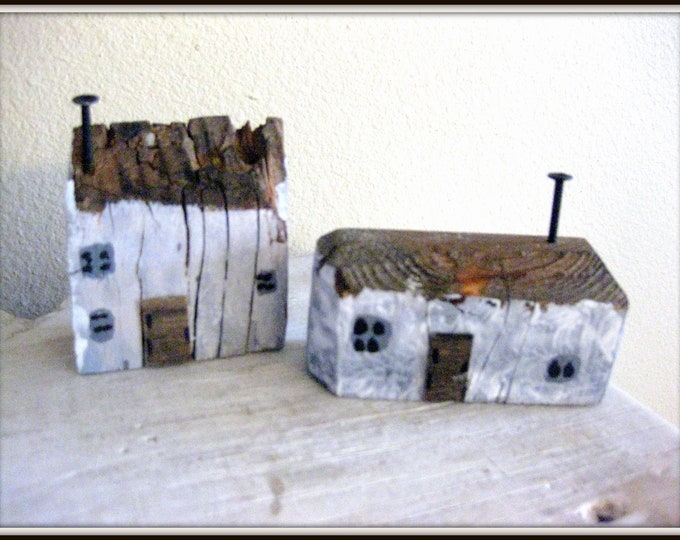 Primitive Reclaimed Small Wood House Hand Painted Set of 2 - Etsy