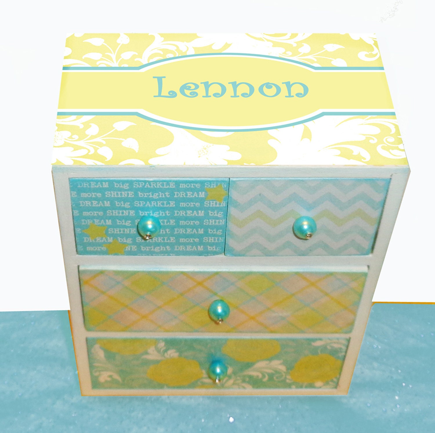 Girls Personalized Jewelry Box 4 Drawer Lemonade Sky - Etsy