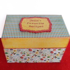 Recipe Box Personalized Wooden Retro Yellow and Red Anniversary ...