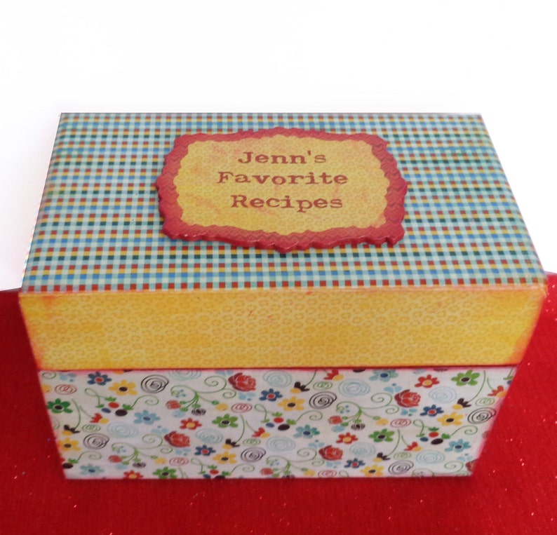 Recipe Box Personalized Wooden Retro Yellow and Red - Etsy