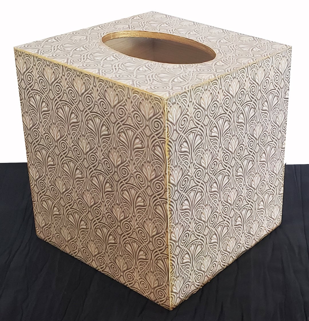Italian Scroll Tissue Box Cover 4 Wood Sides With 24K Gold Edgings ...