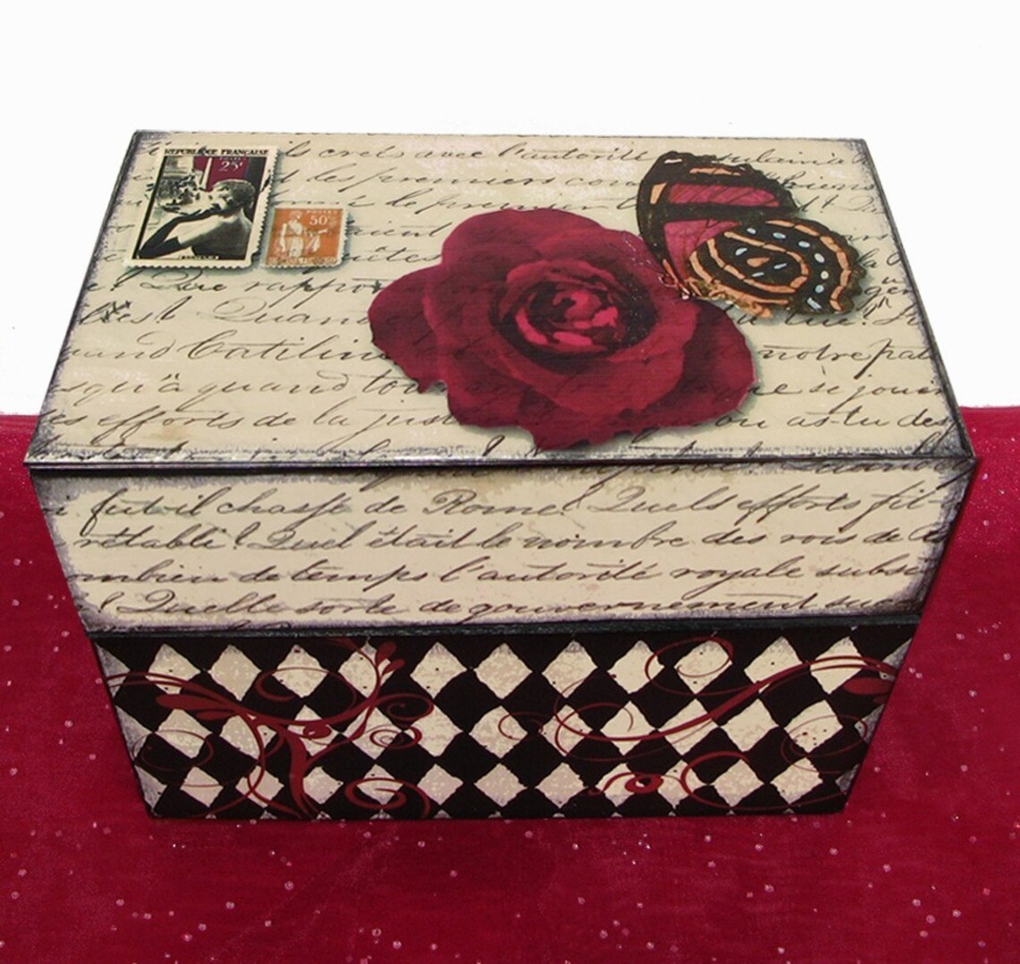 Recipe Box Personalized Rose Flowers Shabby Chic Parisian Vintage ...