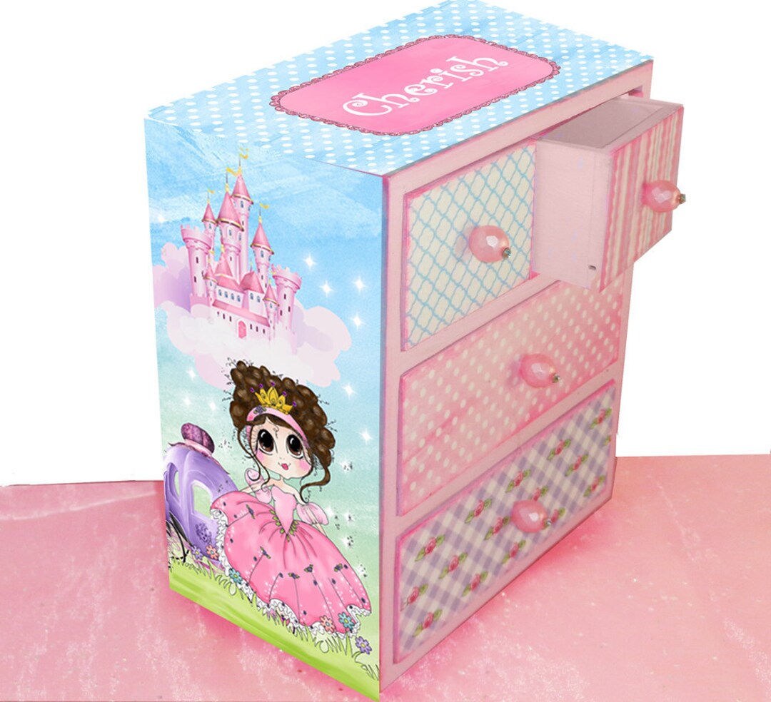 Girls Jewelry Box Big Eyes Brunette Princess Personalized Pink - Etsy